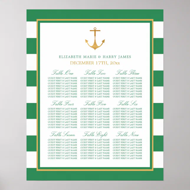 Vintage Nautical Gold Anchor Wedding Seating Chart | Zazzle