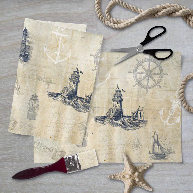 Vintage Nautical Lighthouse Decoupage Tissue Paper | Zazzle