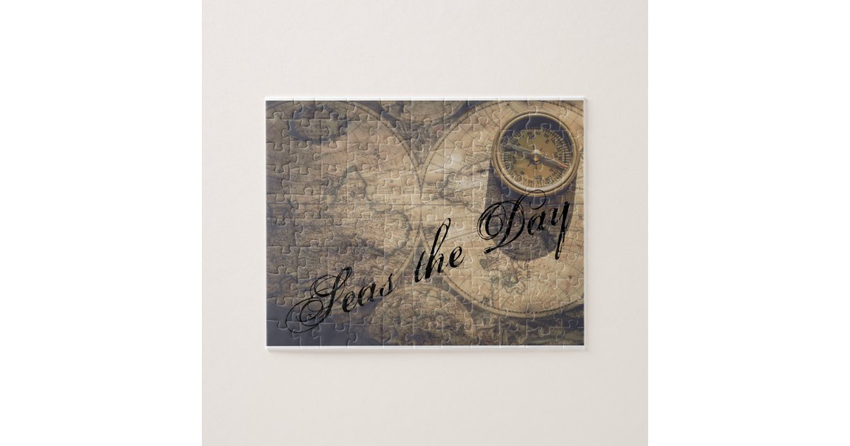 Vintage Nautical Map and Compass Jigsaw Puzzle | Zazzle