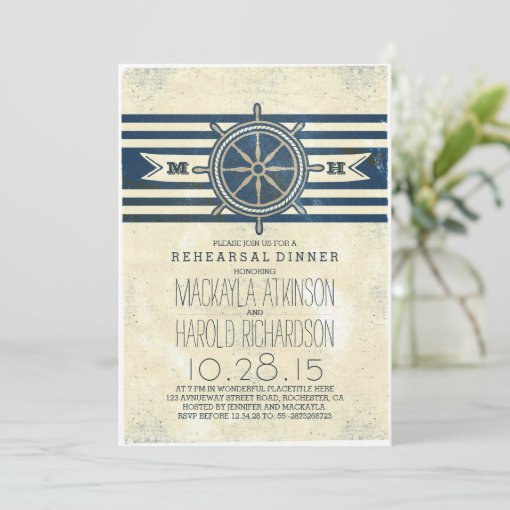 vintage nautical navy rehearsal dinner invitation | Zazzle