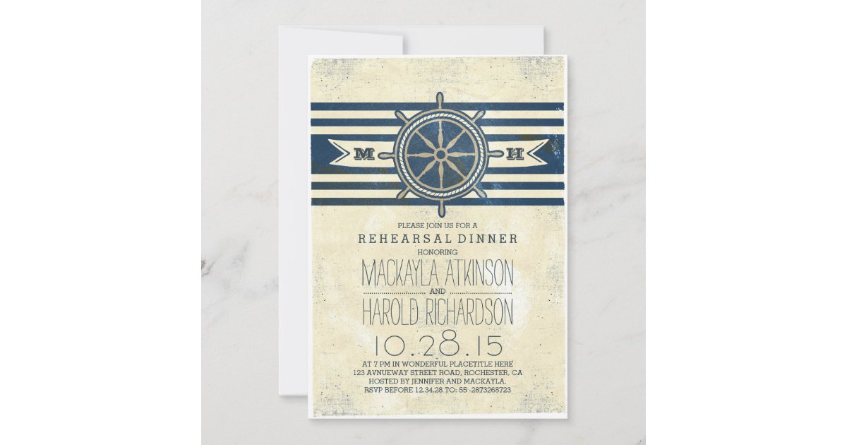 vintage nautical navy rehearsal dinner invitation | Zazzle