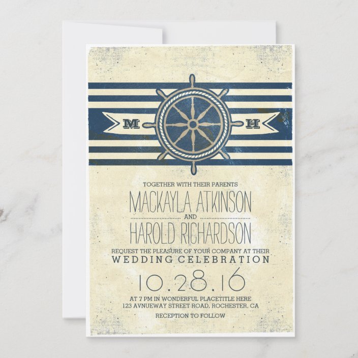 vintage nautical navy wedding invitation | Zazzle.com