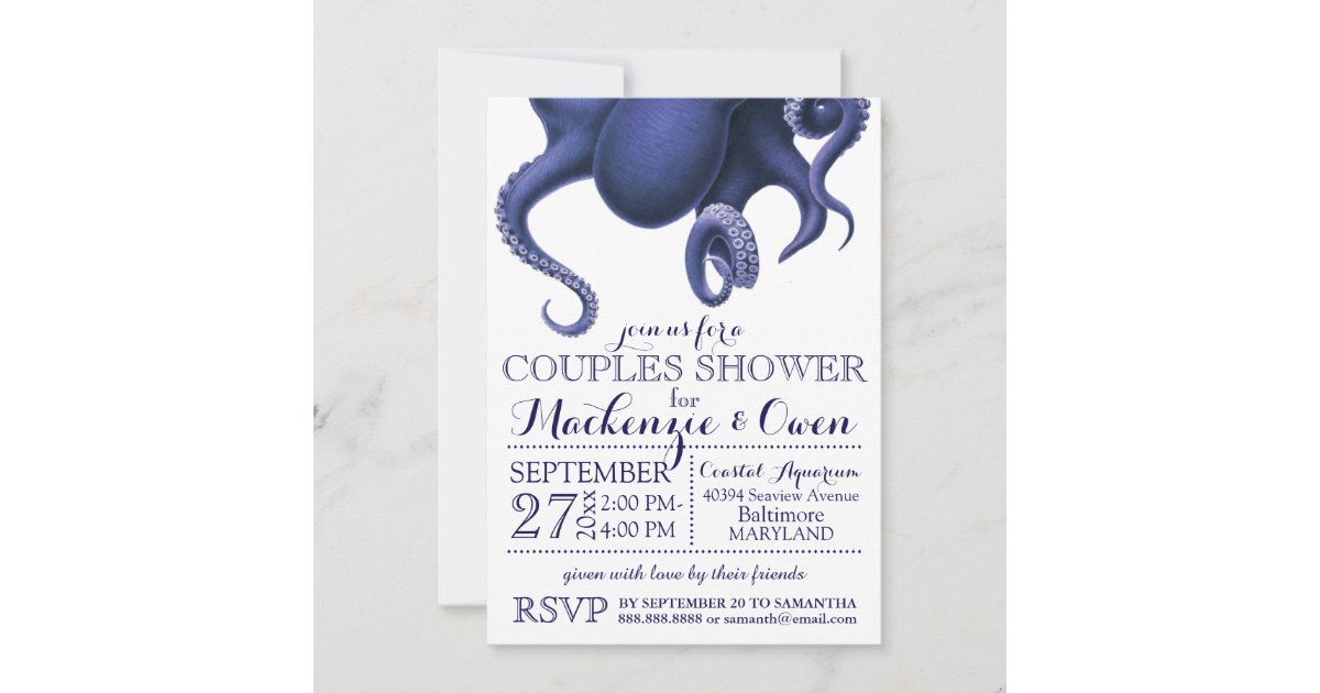 Vintage Nautical Ocean Octopus Couples Shower Invitation | Zazzle
