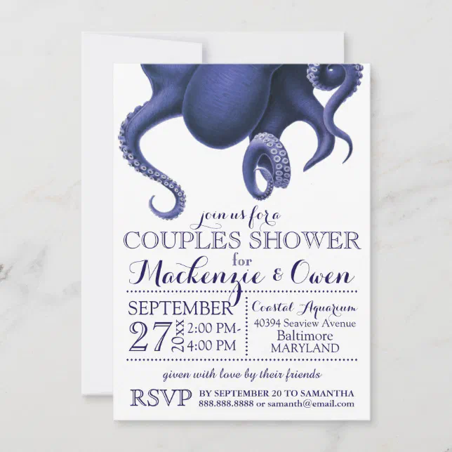 Vintage Nautical Ocean Octopus Couples Shower Invitation | Zazzle