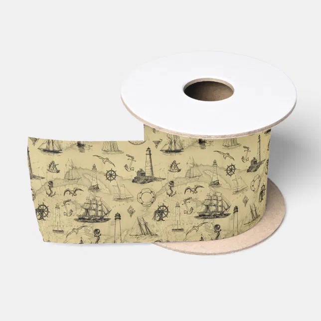 Vintage Nautical Pattern Old Map Background Satin Ribbon | Zazzle