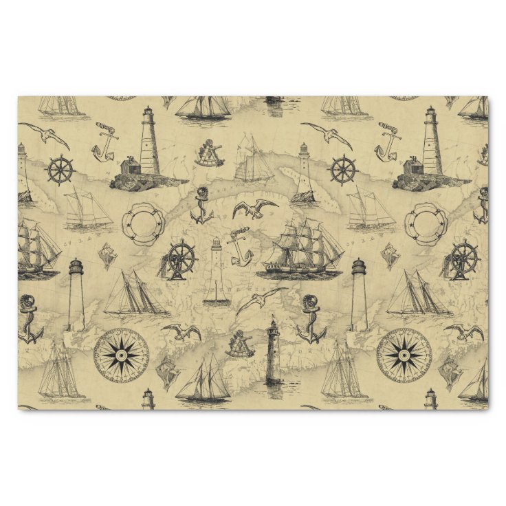 Vintage Nautical Pattern Old Map Decoupage Tissue Paper | Zazzle