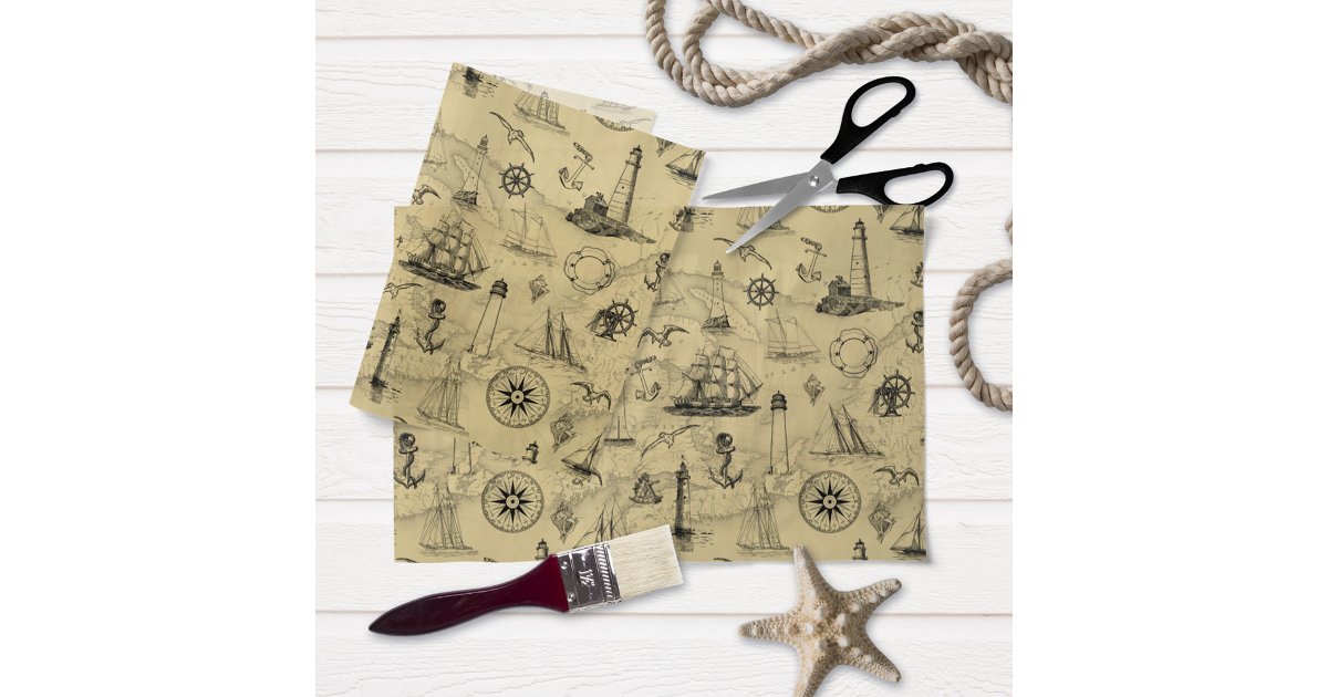Vintage Nautical Pattern Old Map Decoupage Tissue Paper | Zazzle