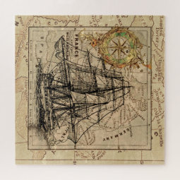Vintage Nautical Sailing Ship Navigation Map Jigsaw Puzzle | Zazzle