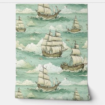Vintage Nautical Sailing Ships Wallpaper | Zazzle