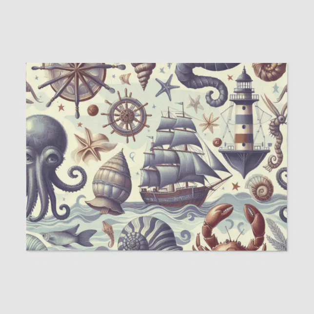 Vintage Nautical Sealife Illustration Tissue Paper | Zazzle