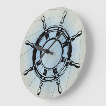 Vintage Nautical Ship's Wheel for Navigation Large Clock | Zazzle