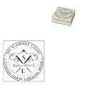 Vintage Needle & Thread Crest Monogram & Address Rubber Stamp | Zazzle