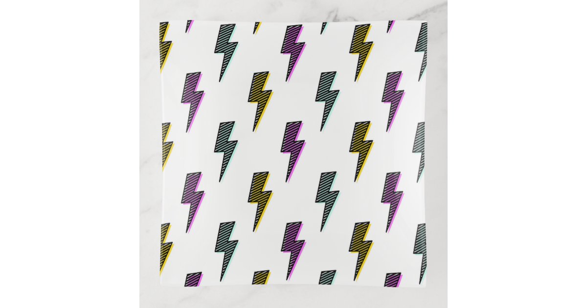 Vintage Neon Lightning Bolt Pattern Trinket Tray | Zazzle