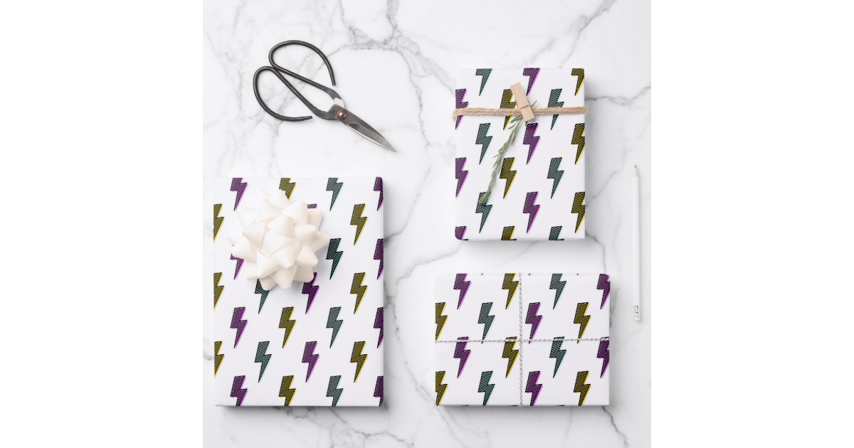 Vintage Neon Lightning Bolt Pattern Wrapping Paper Sheets | Zazzle