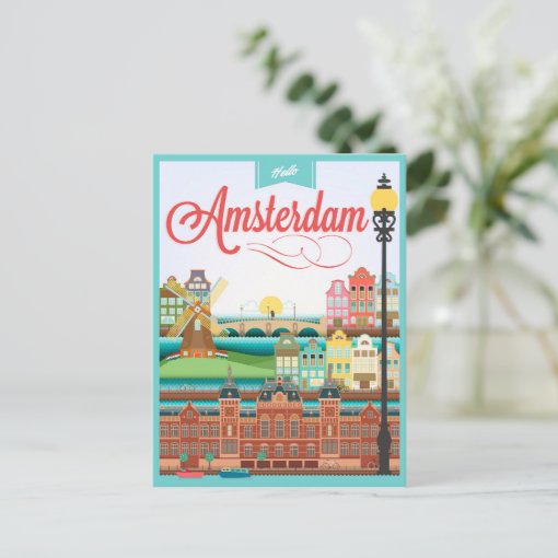 Vintage Netherland Skyline Amsterdam Postcard | Zazzle