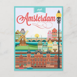 Vintage Netherland Skyline Amsterdam Postcard | Zazzle