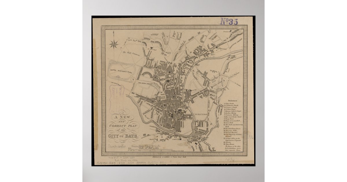 Vintage New and Correct Plan of The City of bath Poster | Zazzle