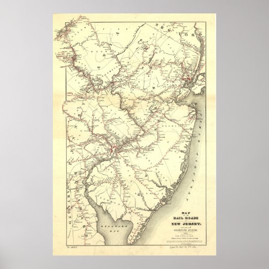 Vintage New Jersey Railroad Map (1869) Poster | Zazzle.com