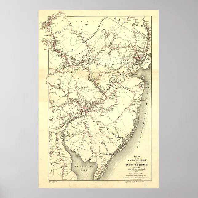 Vintage New Jersey Railroad Map (1869) Poster | Zazzle