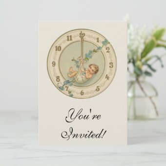 Vintage New Years Baby Clock Invitation | Zazzle