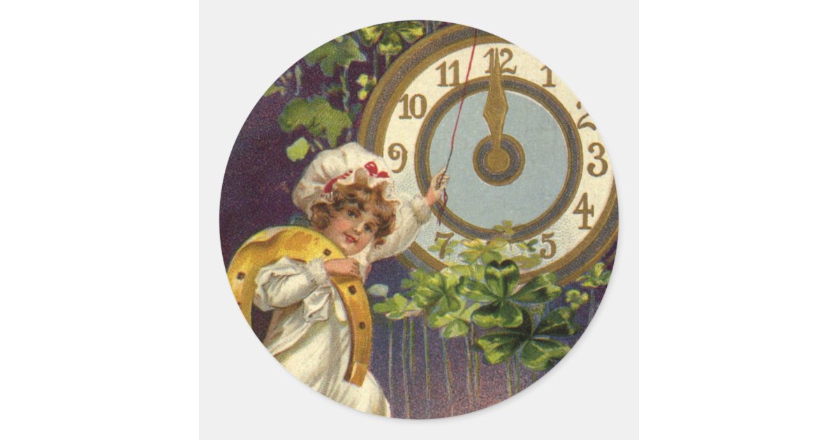 Vintage New Years Eve Irish Lass Clock at Midnight Classic Round ...