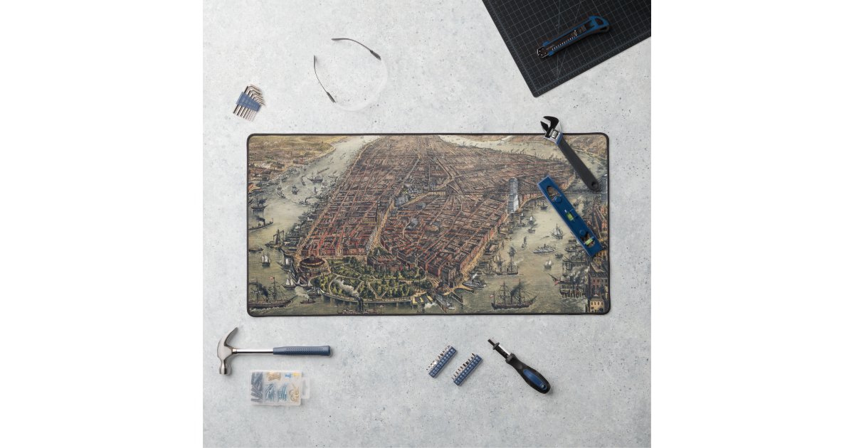 Vintage New York City, Manhattan, Brooklyn Bridge Desk Mat | Zazzle