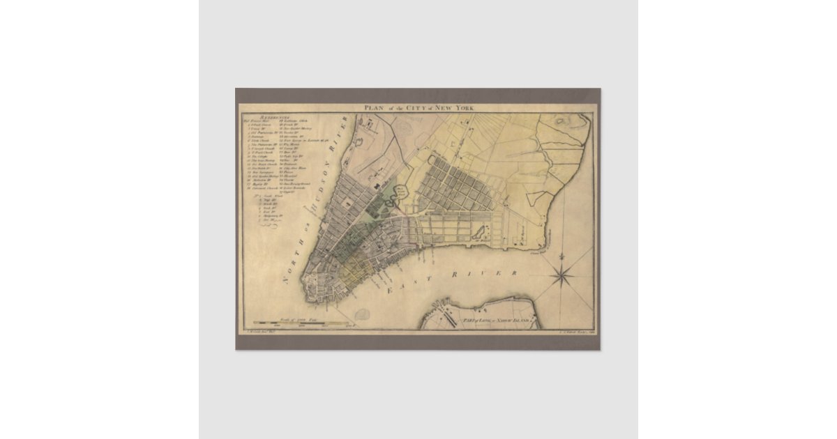 Vintage New York City Plan, 1789, Restored Tissue Paper | Zazzle