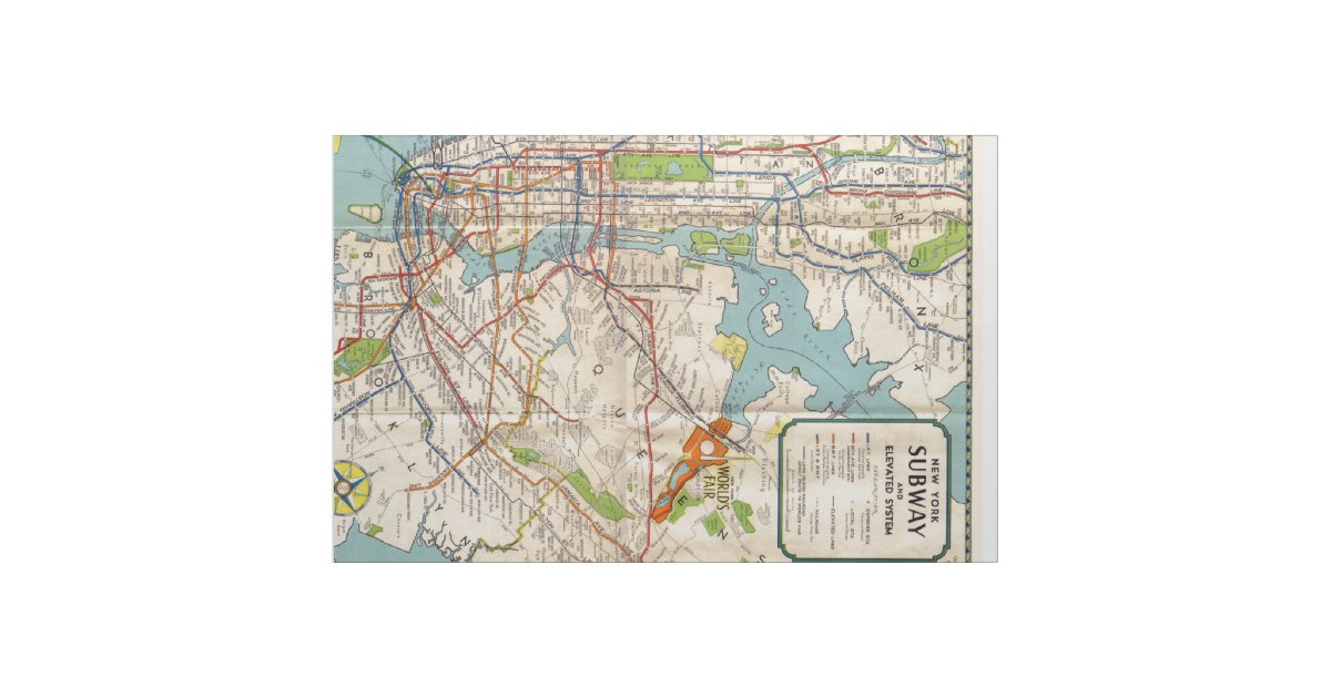 Vintage New York Subway map fabric | Zazzle