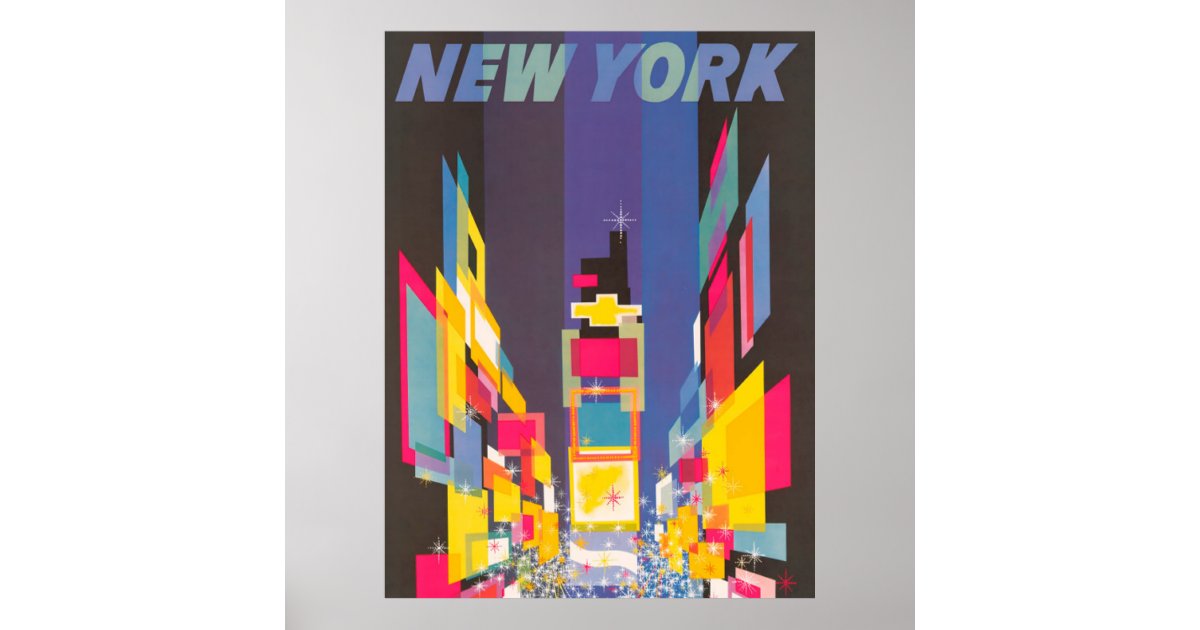 Vintage New York Time Square Illustration Travel Poster | Zazzle