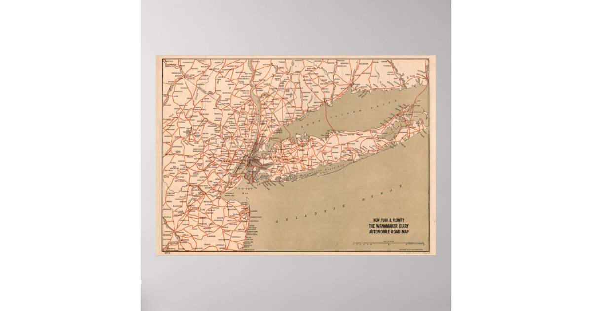 Vintage New York Tri-State Road Map (1917) Poster | Zazzle