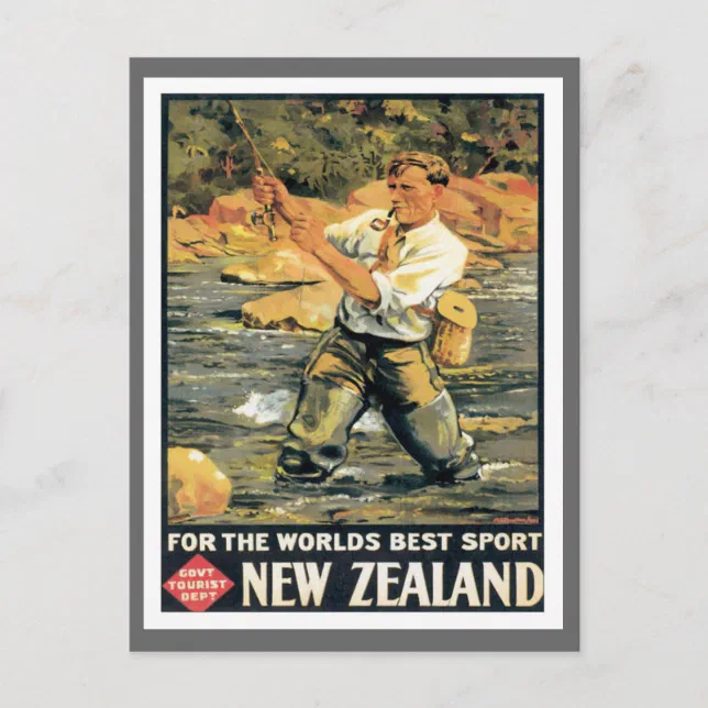 Vintage New Zealand Fishing Postcard | Zazzle