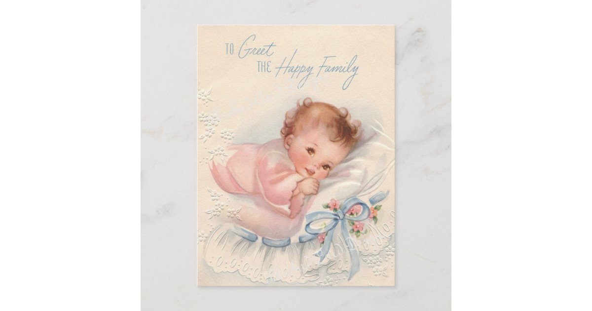Vintage newborn baby girl postcard | Zazzle
