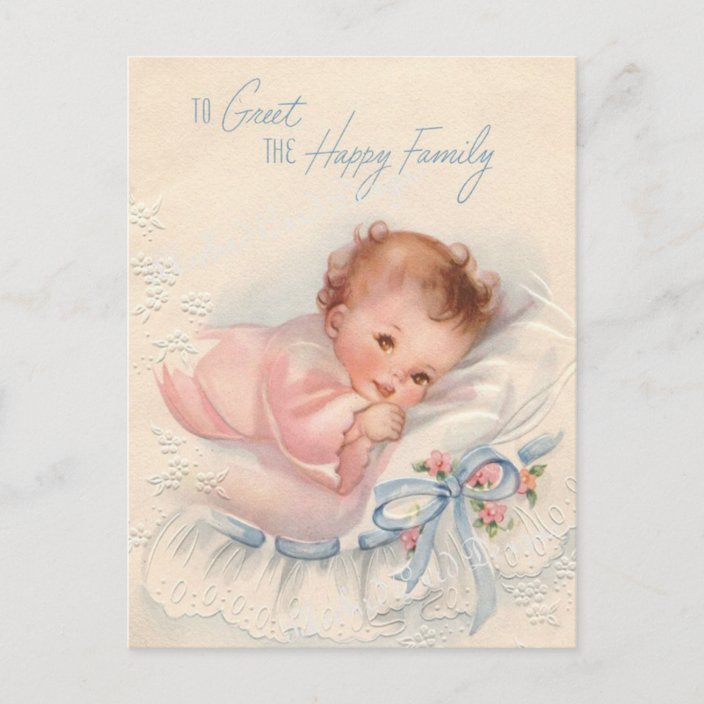 Vintage newborn baby girl postcard | Zazzle