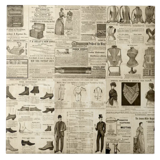 Vintage Newspaper Advertisements Rustic Tiled Ceramic Tile | Zazzle