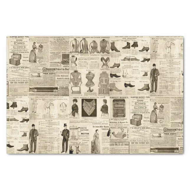 Vintage Newspaper Advertisements Rustic Tiled Tissue Paper | Zazzle