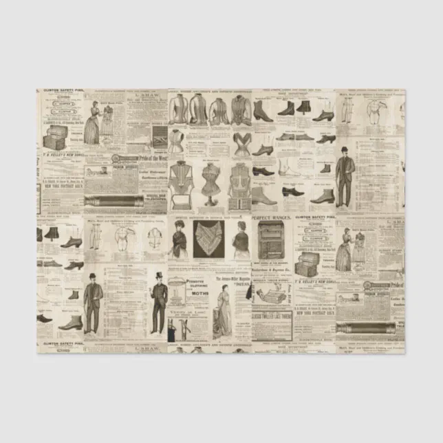 Vintage Newspaper Advertisements Rustic Tiled Tissue Paper | Zazzle