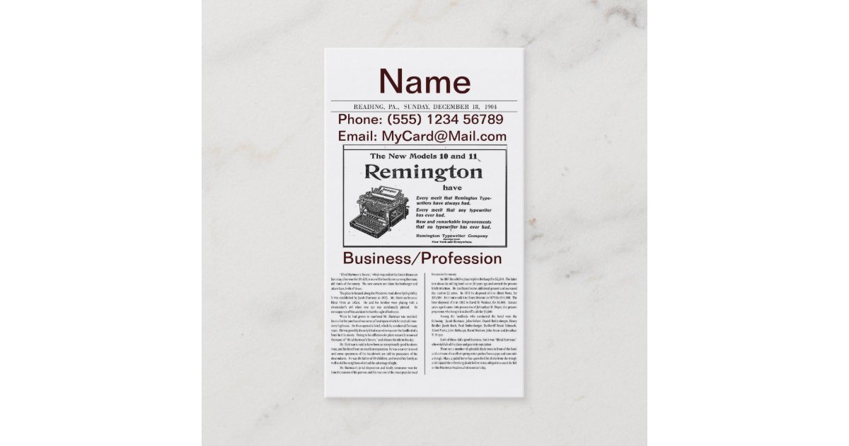 Vintage Newspaper Business Card | Zazzle
