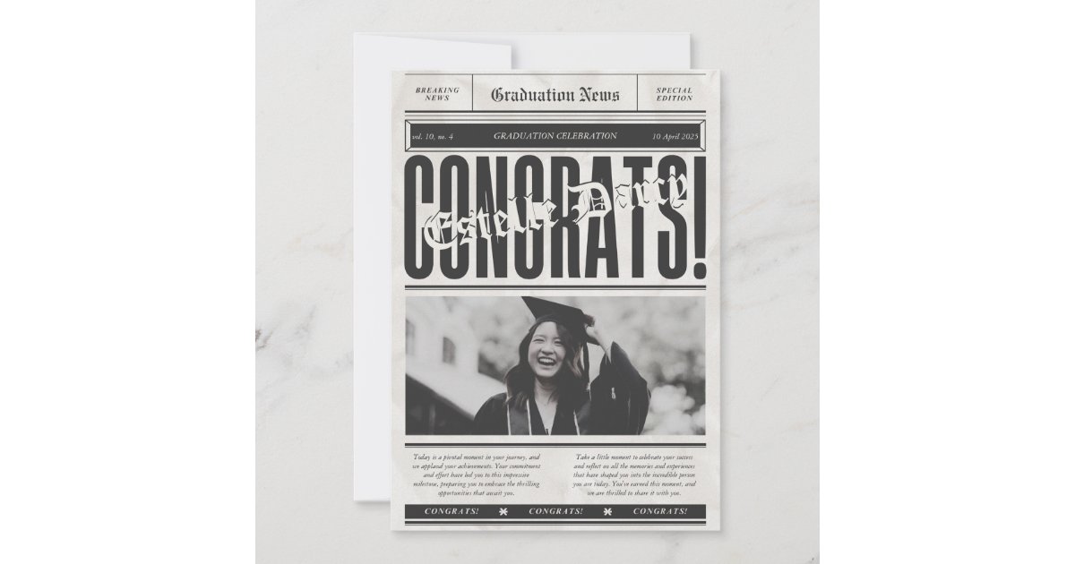 Vintage Newspaper Congratulations Graduation Invitation | Zazzle