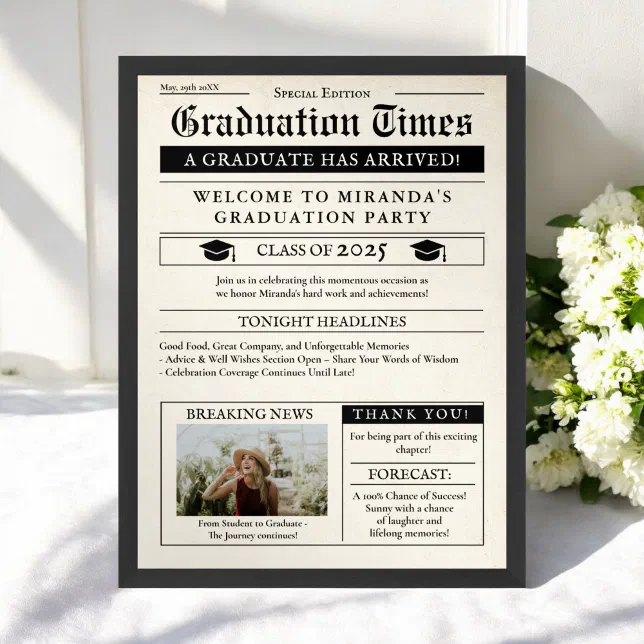 Vintage Newspaper Photo Graduation Welcome Poster | Zazzle