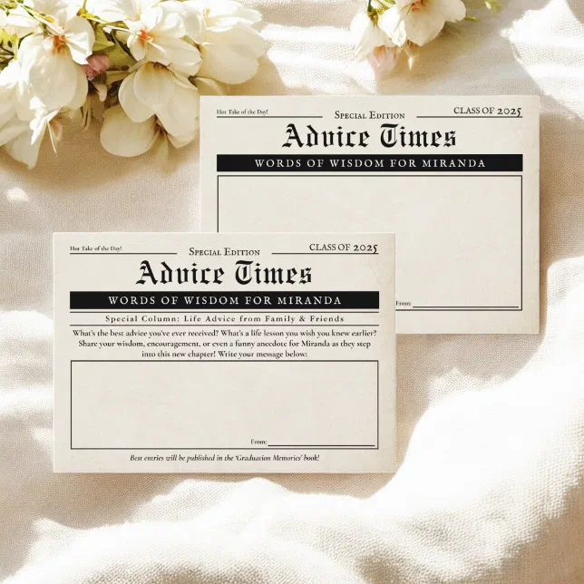 Vintage Newspaper Retro Graduation Advice & Wishes Enclosure Card | Zazzle