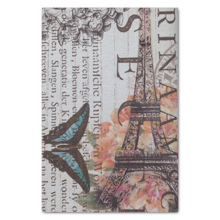 vintage newspaper scripts Paris eiffel tower Tissue Paper | Zazzle.com