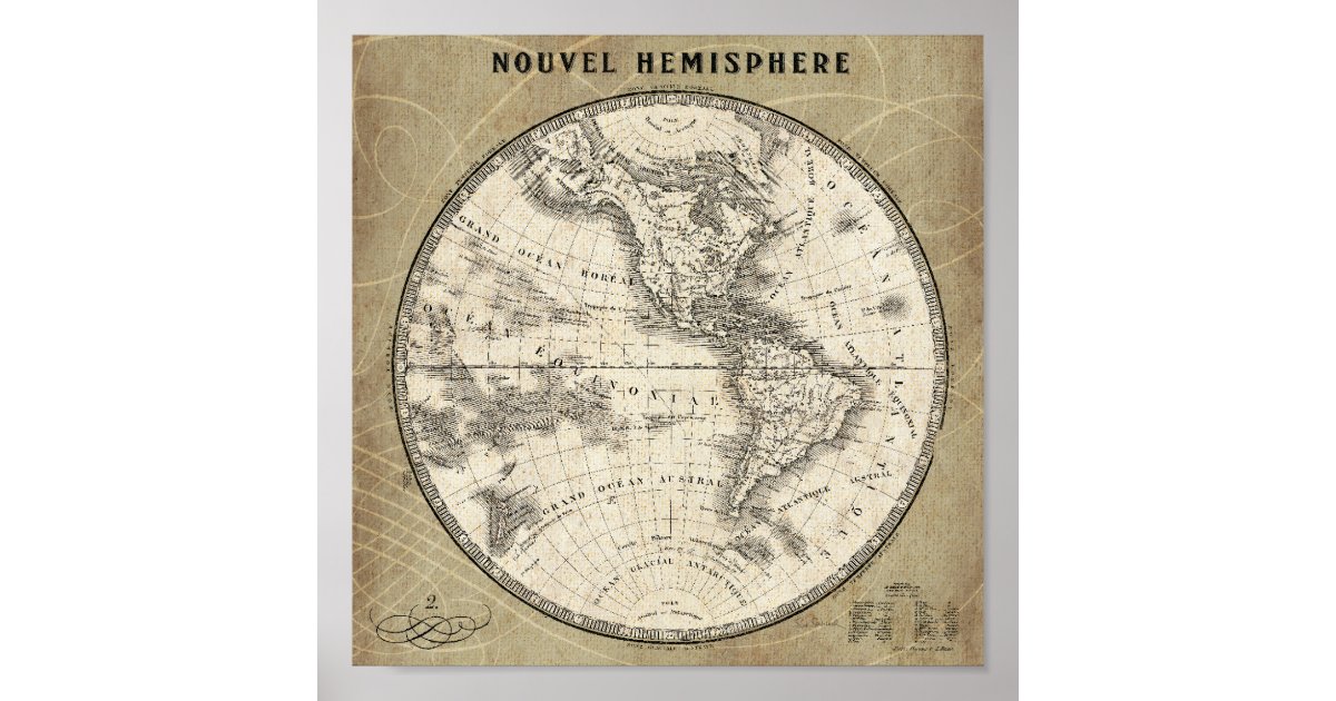 Vintage Northern Hemisphere Map Poster | Zazzle