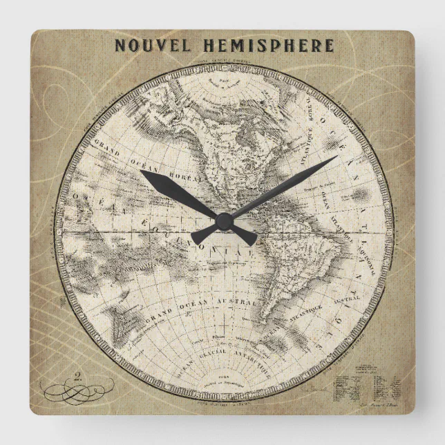 Vintage Northern Hemisphere Map Square Wall Clock | Zazzle