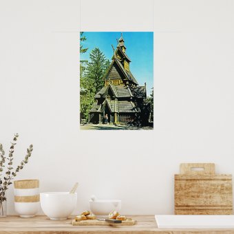 Vintage Norway, Stave Church Poster | Zazzle