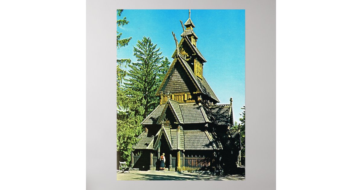 Vintage Norway, Stave Church Poster | Zazzle