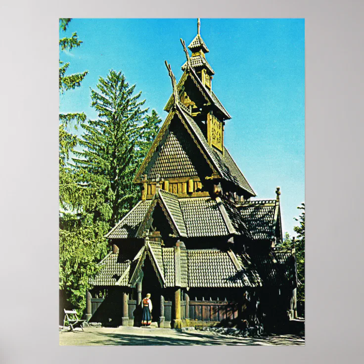 Vintage Norway, Stave Church Poster | Zazzle