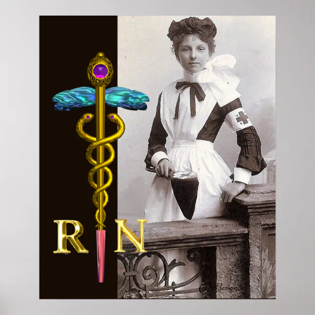 VINTAGE NURSE and Gold Caduceus NR Emblem Poster | Zazzle