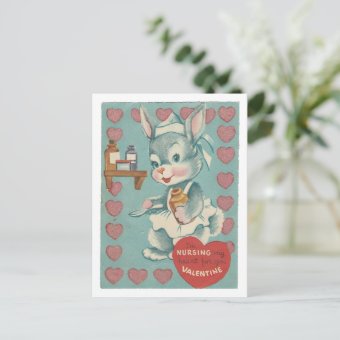 Vintage Nurse Bunny Valentine Holiday Postcard | Zazzle