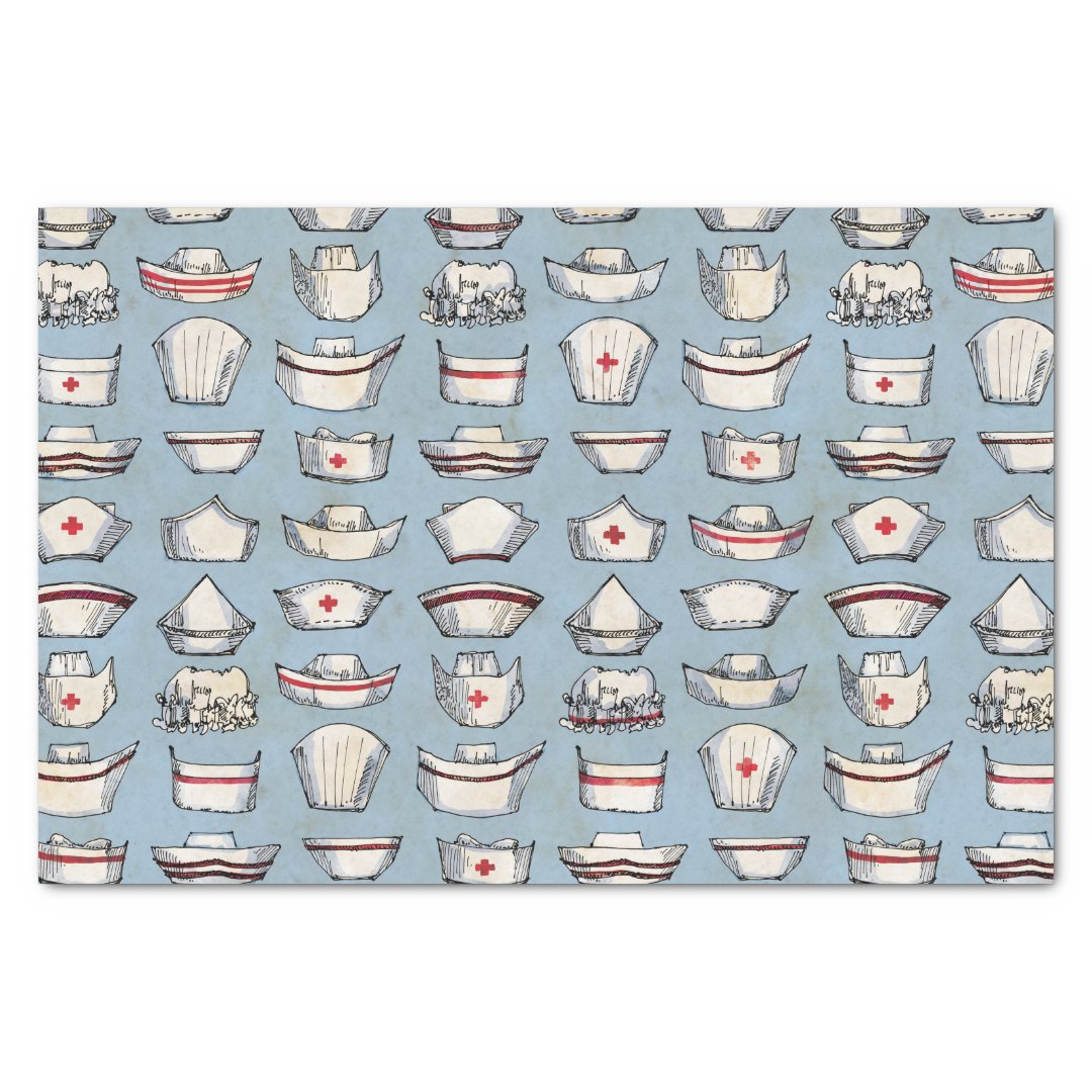 Vintage Nurse Caps Blue Pattern Tissue Paper | Zazzle