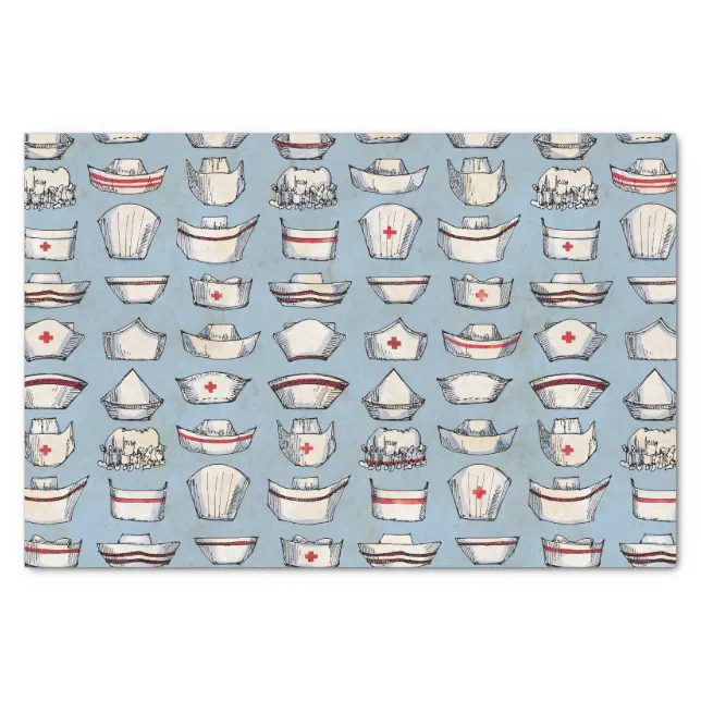 Vintage Nurse Caps Blue Pattern Tissue Paper | Zazzle
